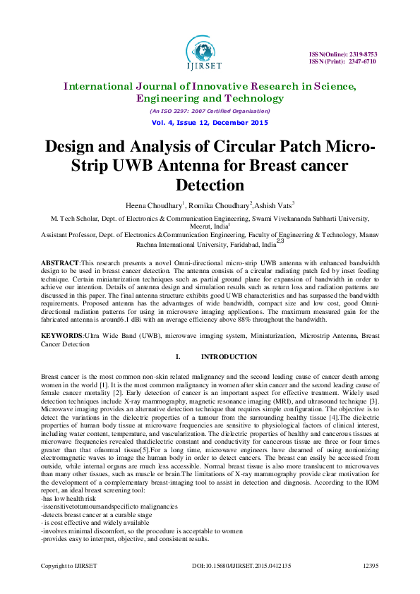 (PDF) Design and Analysis of Circular Patch Micro- Strip UWB Antenna ...