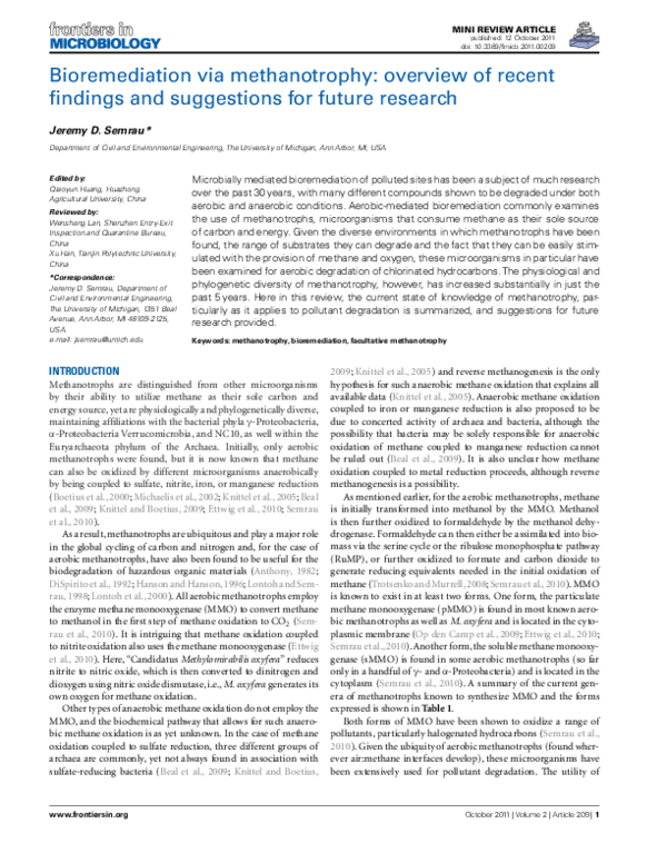 (PDF) MINI REVIEW ARTICLE Bioremediation via methanotrophy: overview of ...