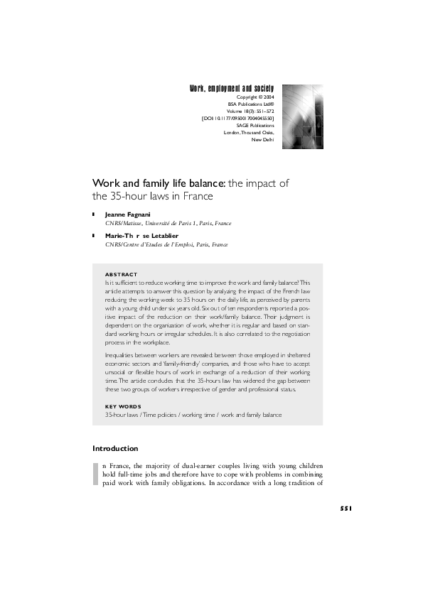 (PDF) The French 35-Hour Working Law and the Work–Life Balance of ...