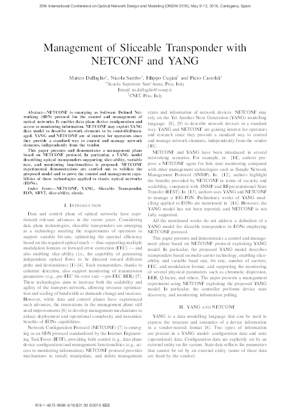 Pdf Management Of Sliceable Transponder With Netconf And Yang Matteo Dallaglio