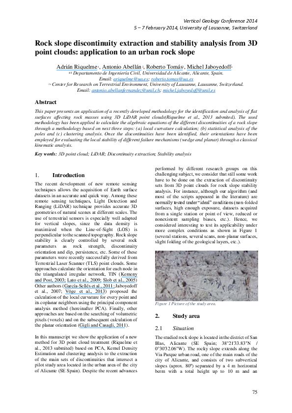 (PDF) Rock slope discontinuity extraction and stability analysis from 3D point clouds ...