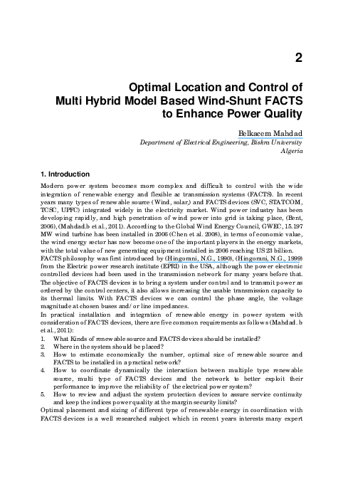 Pdf Optimal Location And Control Of Multi Hybrid Model Based Wind Shunt Facts To Enhance Power