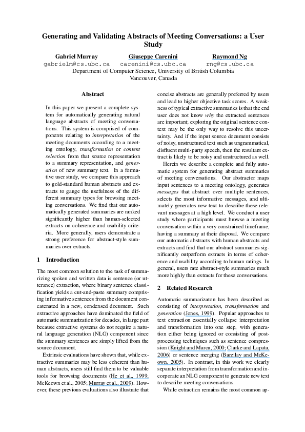 (PDF) Generating and validating abstracts of meeting conversations: a ...