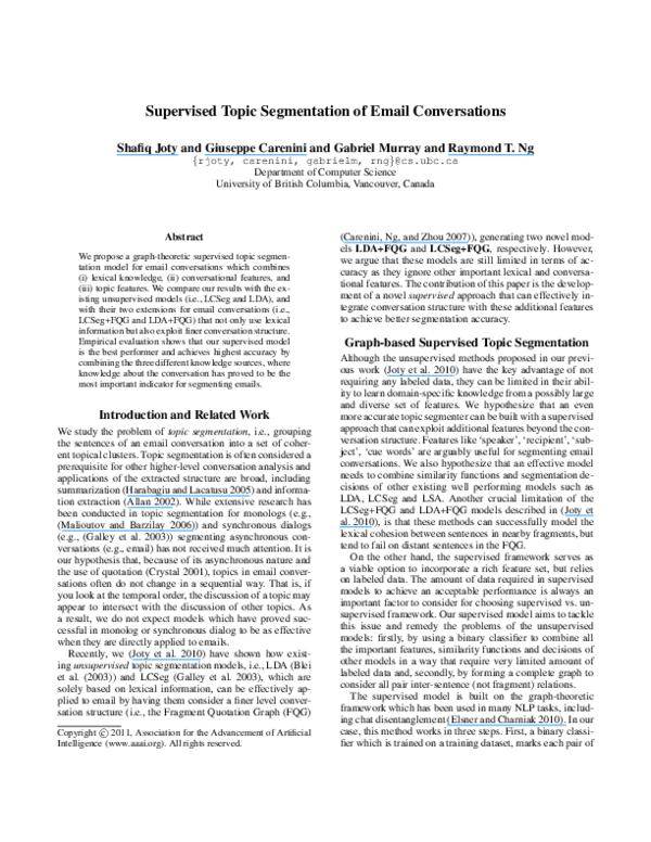 (PDF) Supervised Topic Segmentation of Email Conversations