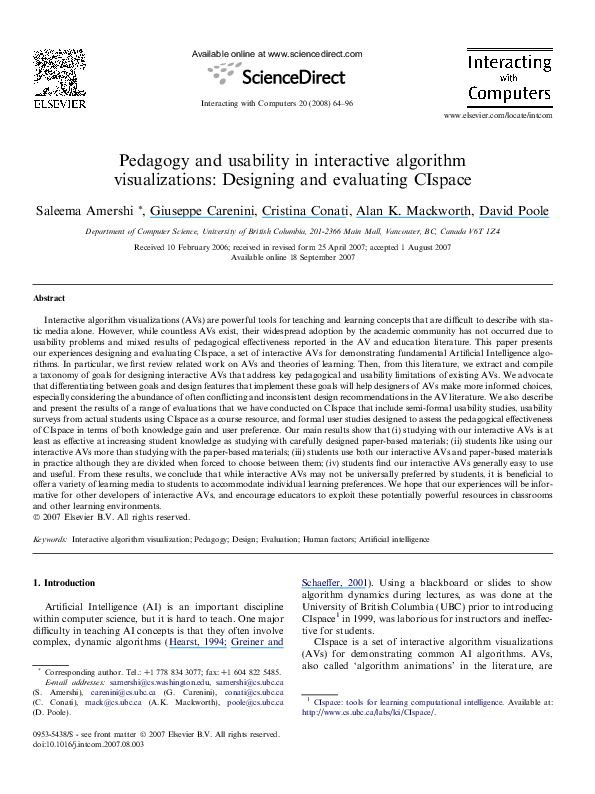 (PDF) Pedagogy and usability in interactive algorithm visualizations ... (PDF) Pedagogy and usability in interactive algorithm visualizations ...