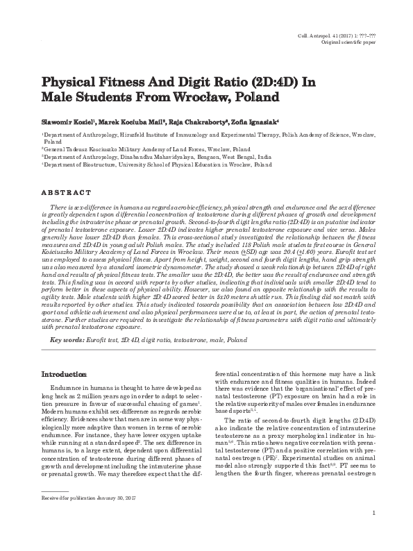 (PDF) Physical Fitness And Digit Ratio (2D:4D) In Male Students From ...