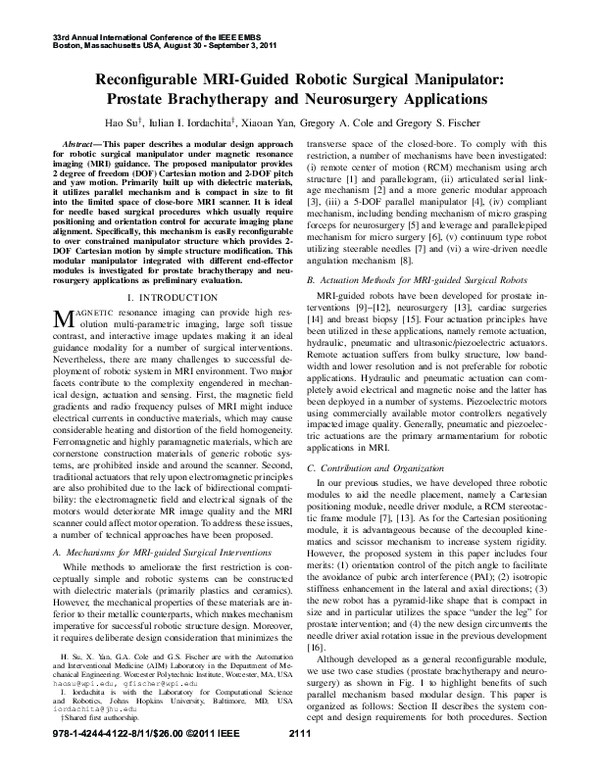 (PDF) Reconfigurable MRI-Guided Robotic Surgical Manipulator: Prostate ...