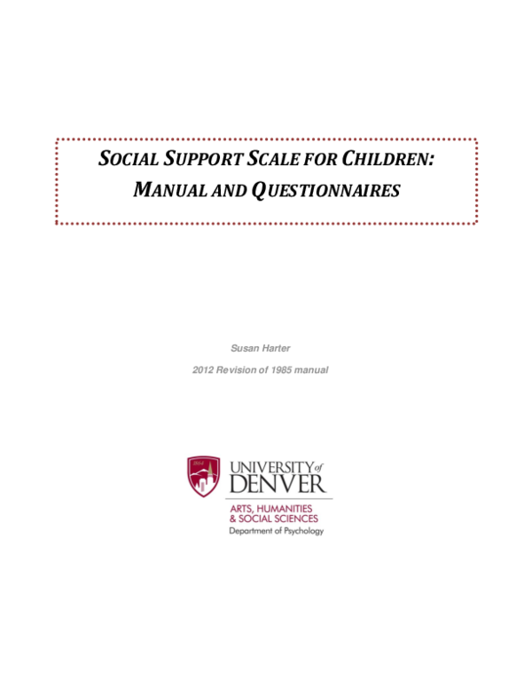 (PDF) SOCIAL SUPPORT SCALE FOR CHILDREN: MANUAL AND QUESTIONNAIRES