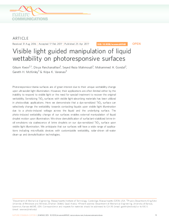 Visible light guided manipulation of liquid wettability on ... Visible light guided manipulation of liquid wettability on ...