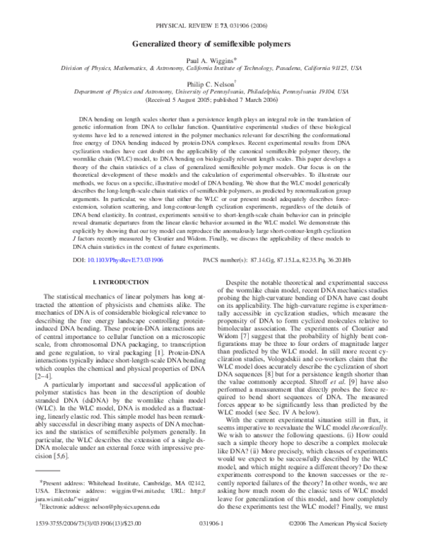 (PDF) A model for the dynamics of extensible semiflexible polymers | G ...