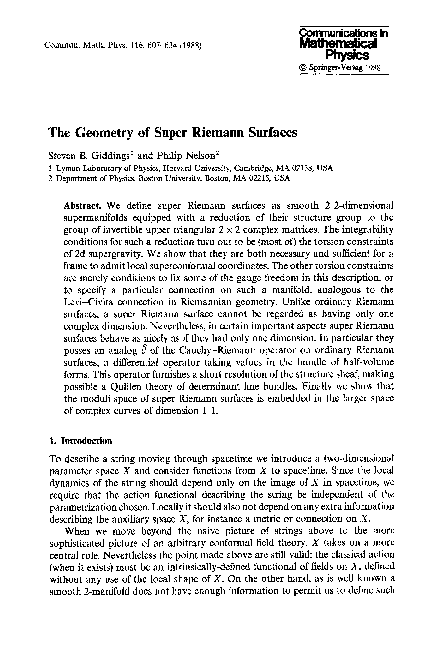 (PDF) The geometry of super Riemann surfaces