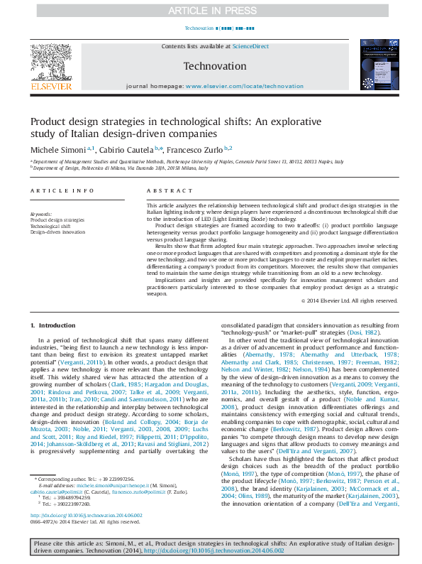 (PDF) Product design strategies in technological shifts: An explorative ...