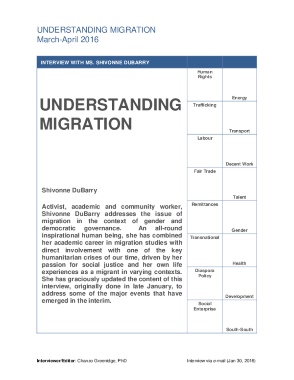 (PDF) Understanding Migration - Interview with Shivonne DuBarry