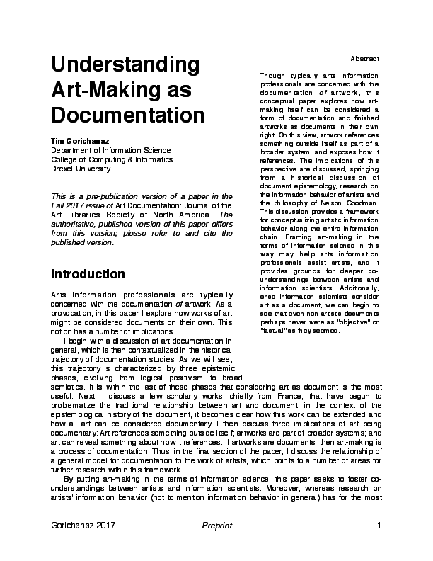 (PDF) Understanding Art-Making as Documentation