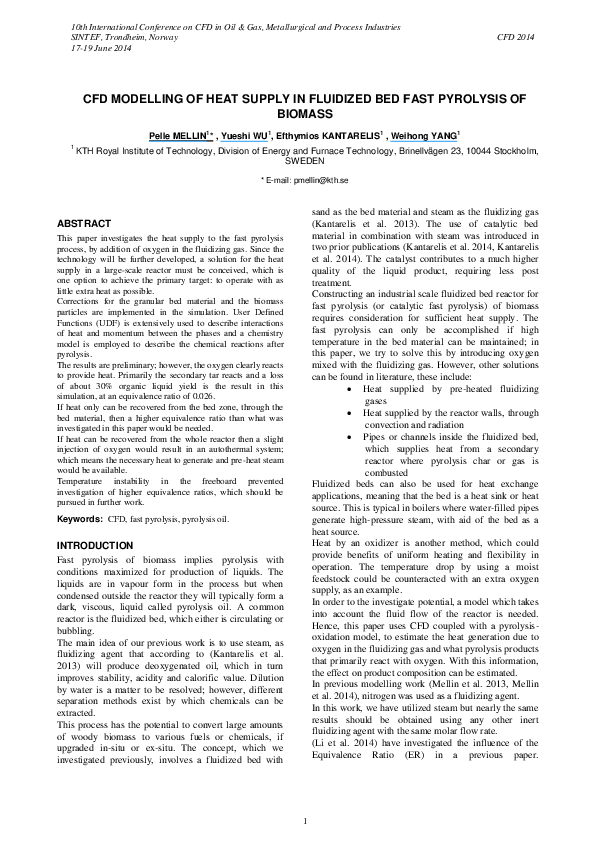 (PDF) CFD Modelling of Heat Supply in Fluidized Bed Fast Pyrolysis of Biomass