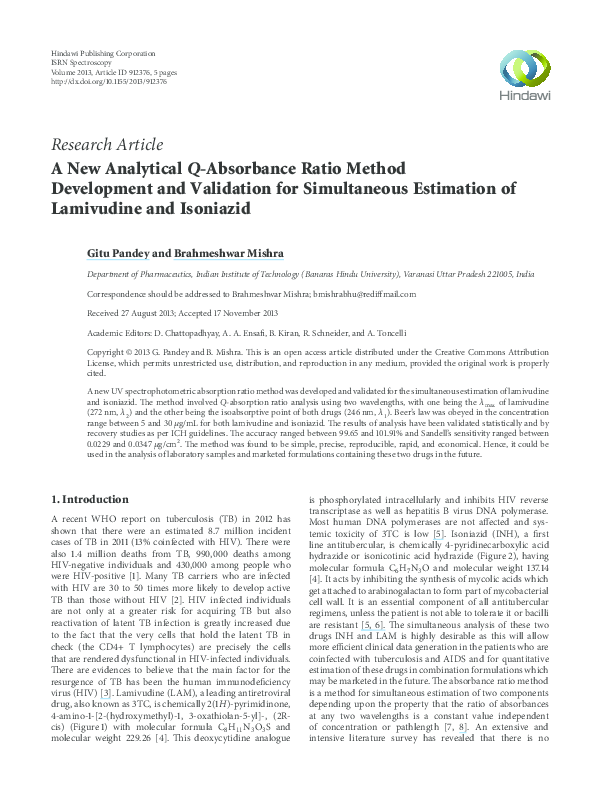 Pdf A New Analytical Q Absorbance Ratio Method Development And Validation For Simultaneous