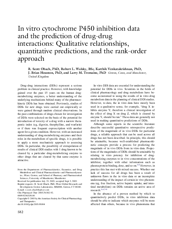 (PDF) In vitro cytochrome P450 inhibition data and the prediction of drug-drug interactions ...
