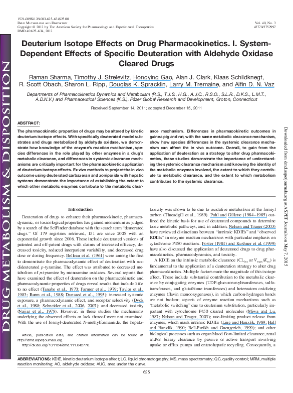 (PDF) Deuterium Isotope Effects on Drug Pharmacokinetics. I. System ...