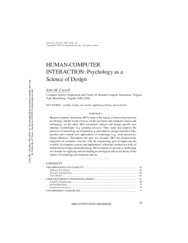 (PDF) HUMAN-COMPUTER INTERACTION: Psychology as a Science of Design