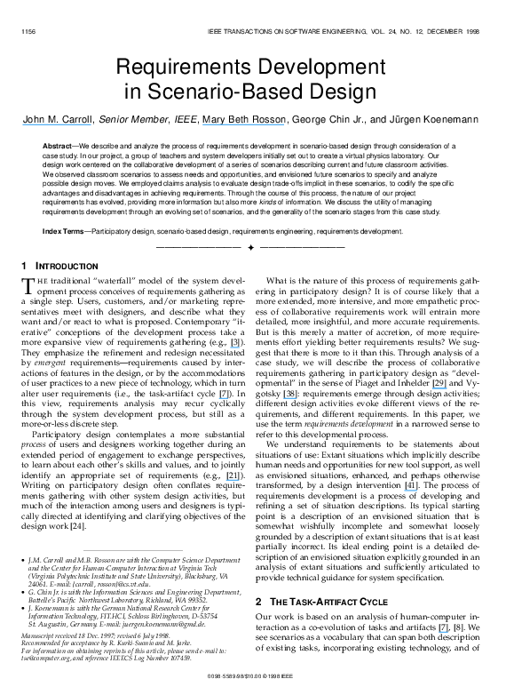 (PDF) Requirements development in scenario-based design