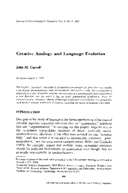 (PDF) Creative analogy and language evolution