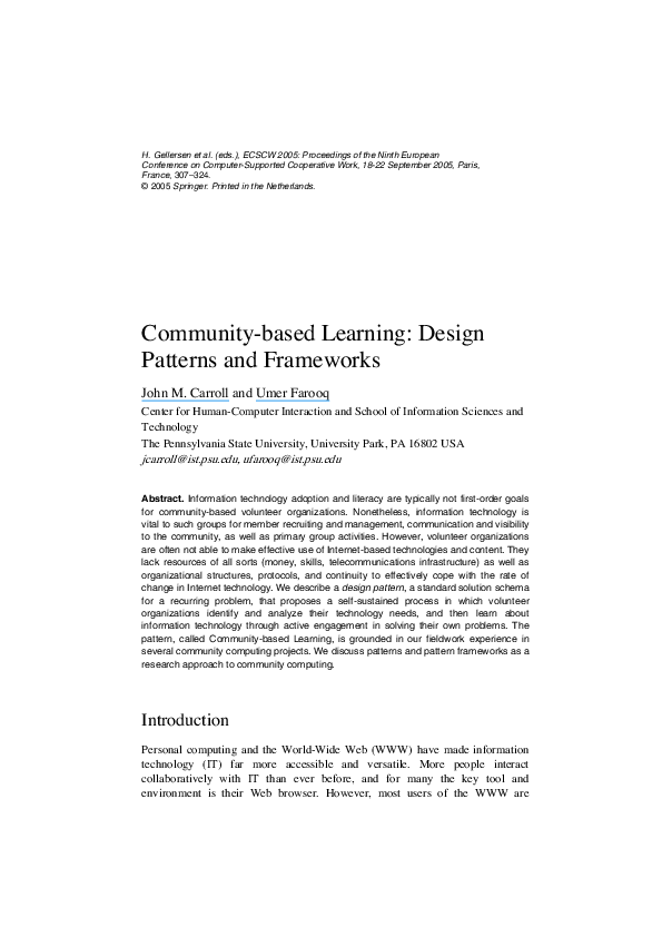 (PDF) Community-based Learning: Design Patterns and Frameworks