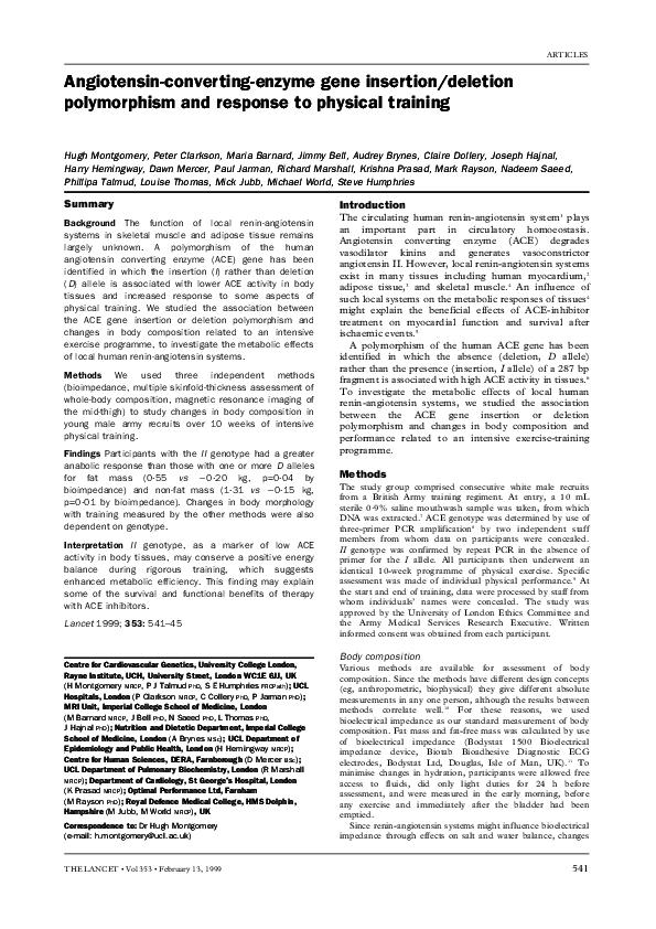 (PDF) Angiotensin-converting-enzyme gene insertion/deletion polymorphism and response to ...