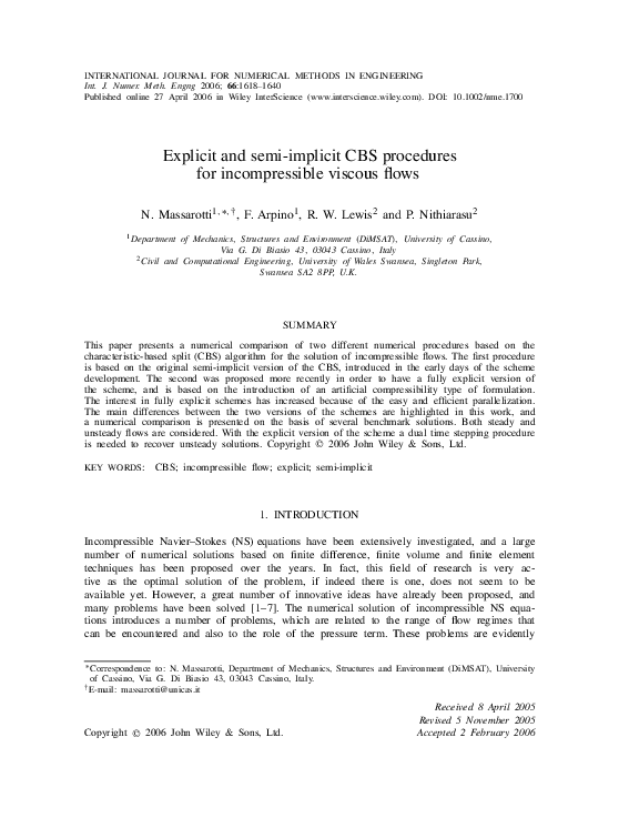 (PDF) Explicit and semi-implicit CBS procedures for incompressible viscous flows