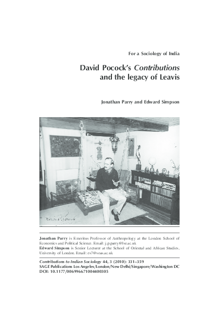 (PDF) David Pocock's contributions and the legacy of Leavis