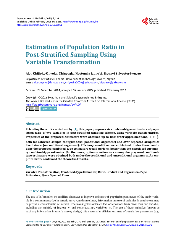 Pdf Estimation Of Population Ratio In Post Stratified Sampling Using