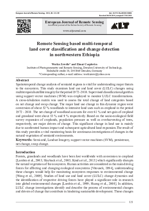 (PDF) Remote Sensing based multi-temporal land cover classification and change detection in ...