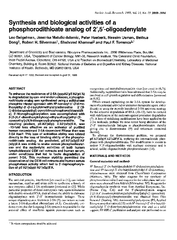 (PDF) Synthesis and biological activities of a phosphorodithioate ...