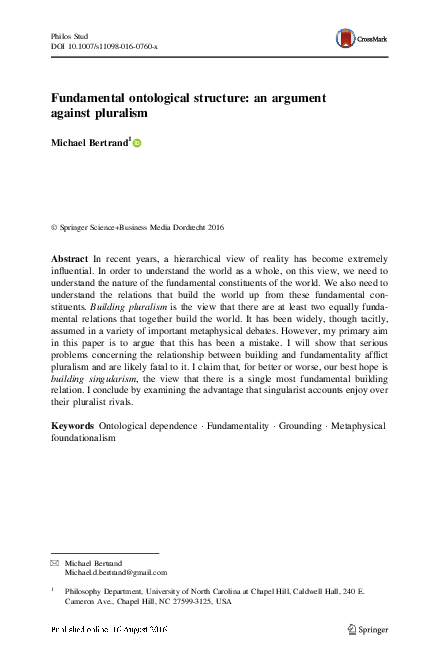 (PDF) Fundamental ontological structure: an argument against pluralism