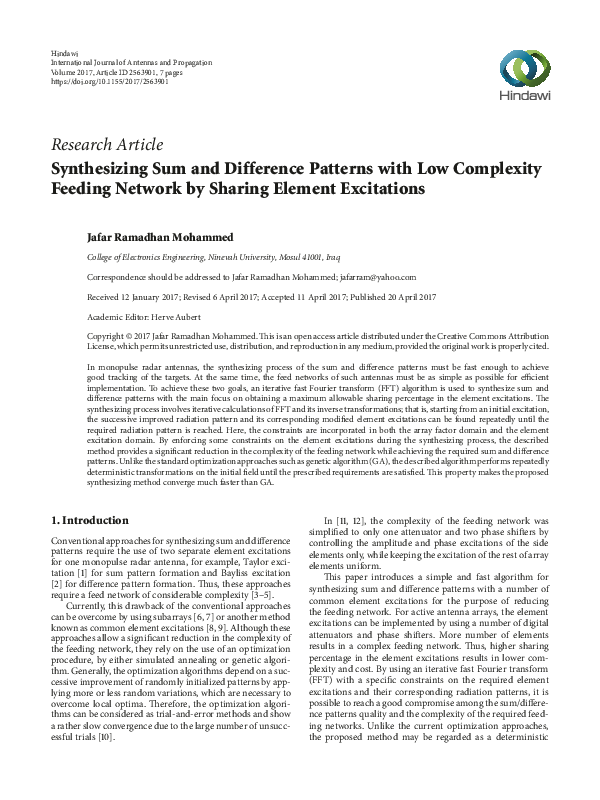 Pdf Synthesizing Sum And Difference Patterns With Low Complexity