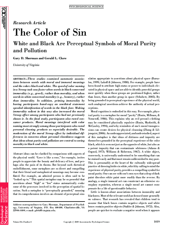 (PDF) The Color of Sin: White and Black Are Perceptual Symbols of Moral ...