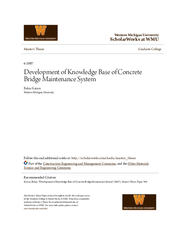 (PDF) ScholarWorks at WMU Development of Knowledge Base of Concrete Bridge Maintenance System