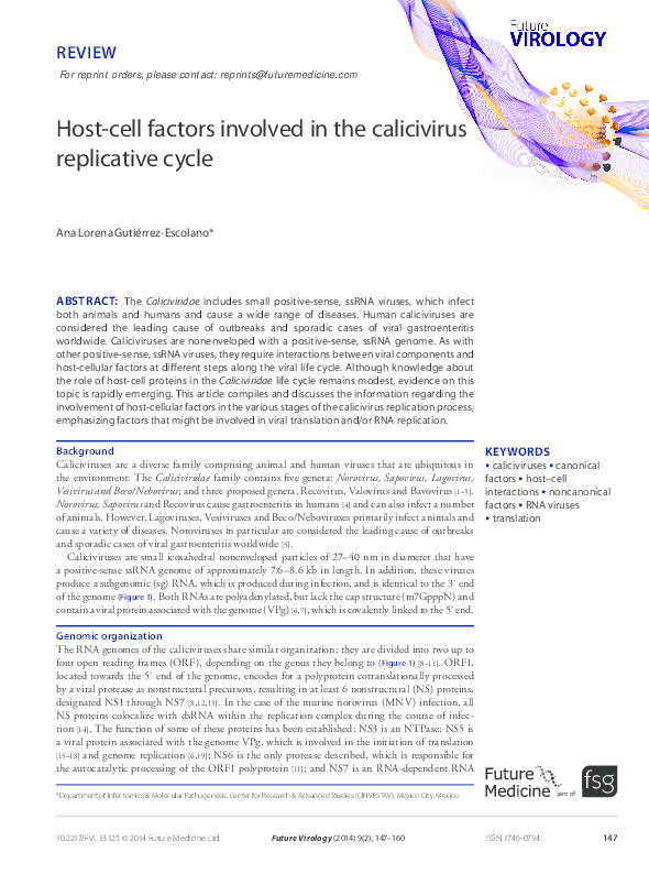 (PDF) Host-cell factors involved in the calicivirus replicative cycle