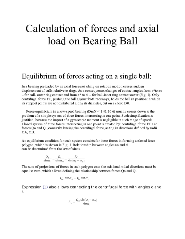 (DOC) Calculation of forces and axial load on Bearing Ball
