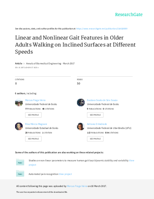 (PDF) Linear and Nonlinear Gait Features in Older Adults Walking on Inclined Surfaces at ...