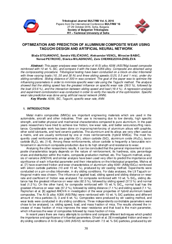 (PDF) OPTIMIZATION AND PREDICTION OF ALUMINIUM COMPOSITE WEAR USING TAGUCHI DESIGN AND ...