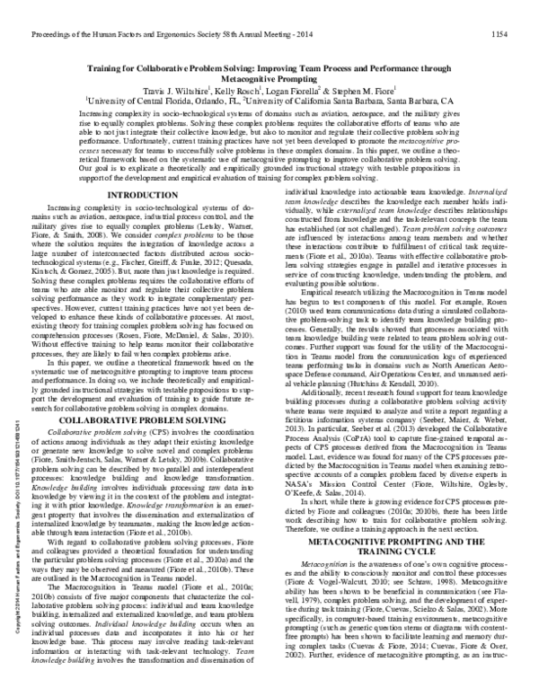 (PDF) Training for Collaborative Problem Solving: Improving Team ...