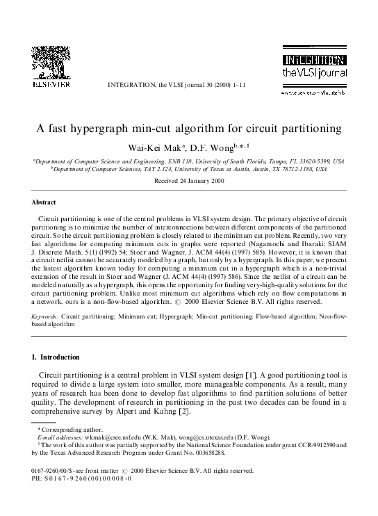 Pdf A Fast Hypergraph Min Cut Algorithm For Circuit Partitioning