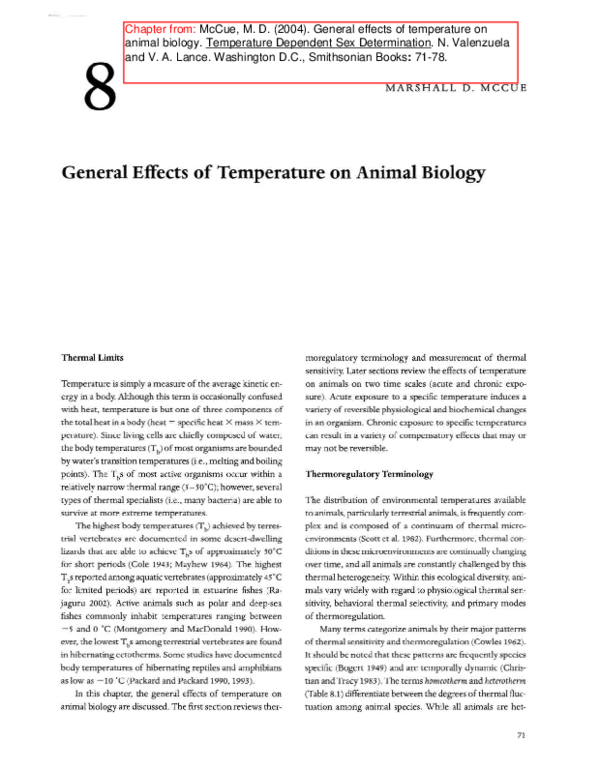 (PDF) General effects of temperature on animal biology