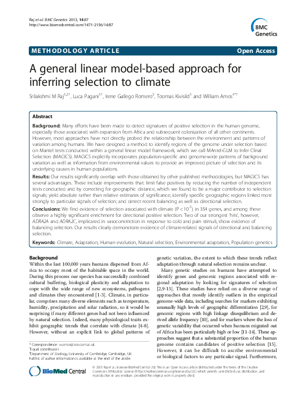 (PDF) A general linear model-based approach for inferring selection to ...