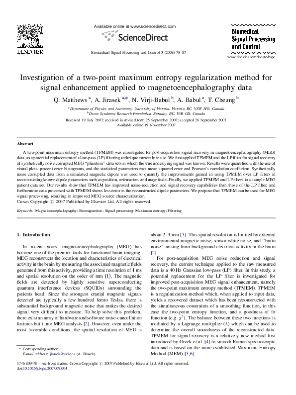 (PDF) Investigation of a two-point maximum entropy regularization method for signal enhancement ...