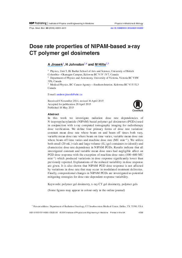 (PDF) Dose rate properties of NIPAM-based x-ray CT polymer gel dosimeters