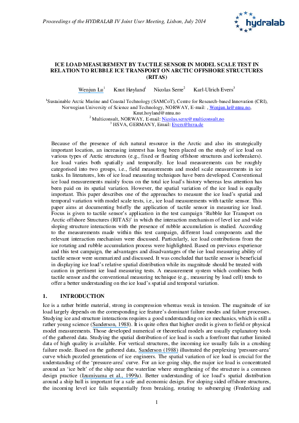 (PDF) Ice Load Measurement by Tactile Sensor in Model Scale Test in ...