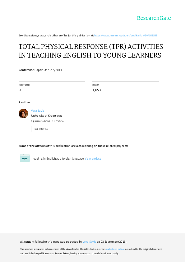 (PDF) TOTAL PHYSICAL RESPONSE (TPR) ACTIVITIES IN TEACHING ENGLISH TO ...
