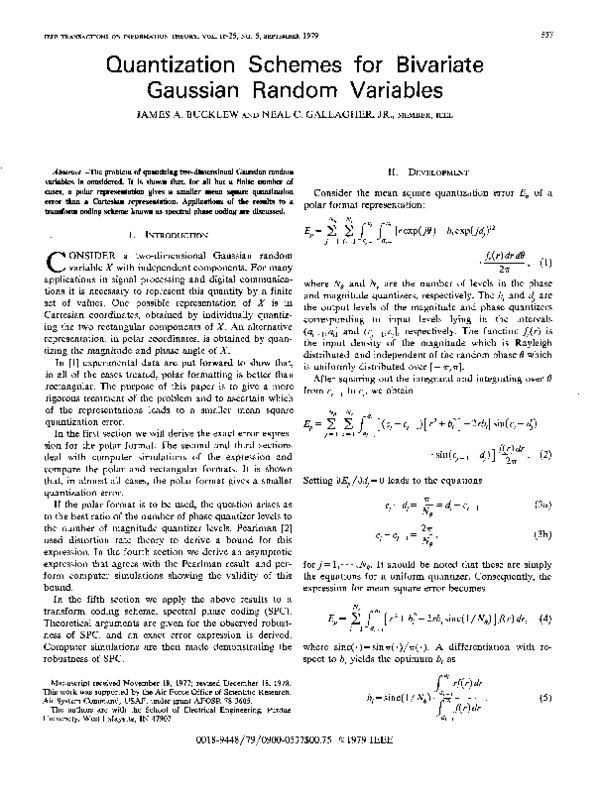 Pdf Quantization Schemes For Bivariate Gaussian Random Variables
