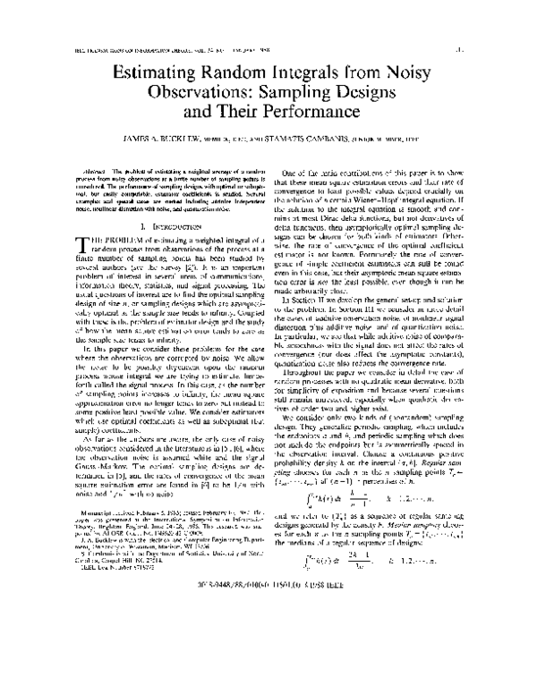 (PDF) Estimating random integrals from noisy observations: Sampling designs and their ...